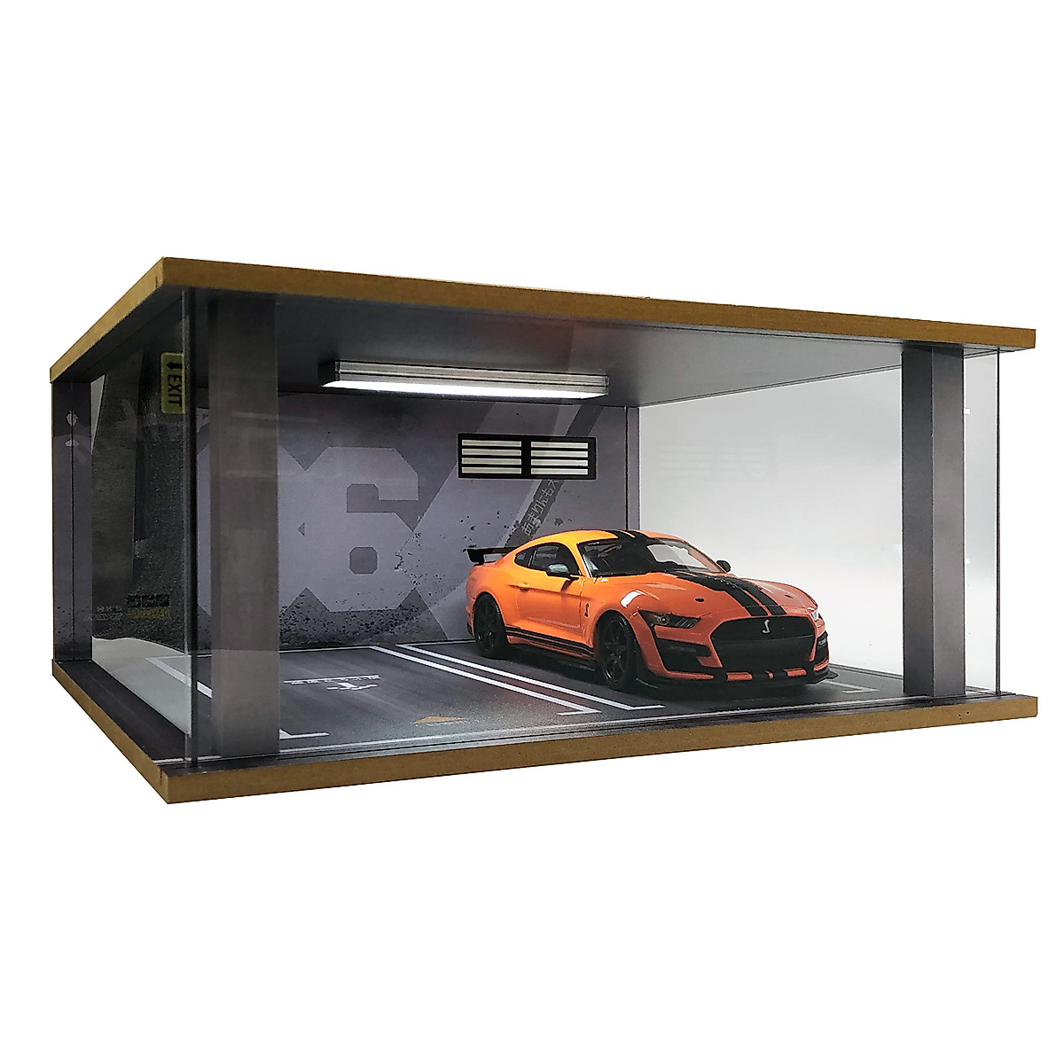 1/18 Scale Model Car Display Case - 1:18 Car Garage Display Case with Clear Acrylic Cover and LED Lighting for Die-Cast Cars, 2 Parkings 86