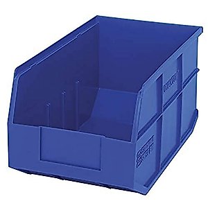 Quantum Storage K-SSB443BL-4 4-Pack Stackable Plastic Shelf Bin, 14" x 8-1/4" x 7", Blue