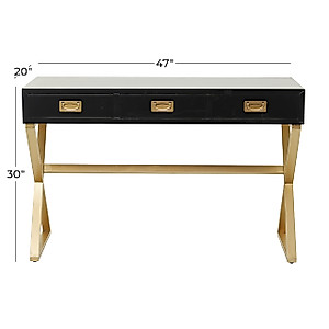 Deco 79 Wood 3 Drawer Desk with Outlet, 47" x 20" x 30", Black