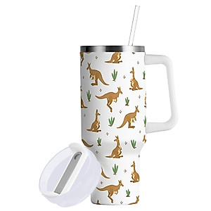 IHCVHQX Tumbler With Handle and Straw 30oz Kangaroo Cute Insulated Tumbler Cups Stainless Steel Travel Coffee Mug