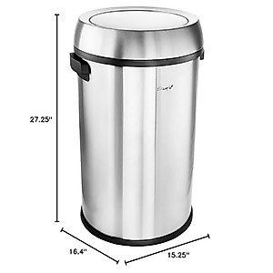 Elama 65 Liter Large 17 Gallon Swing Lid Stainless Steel Cylindrical Trash Bin