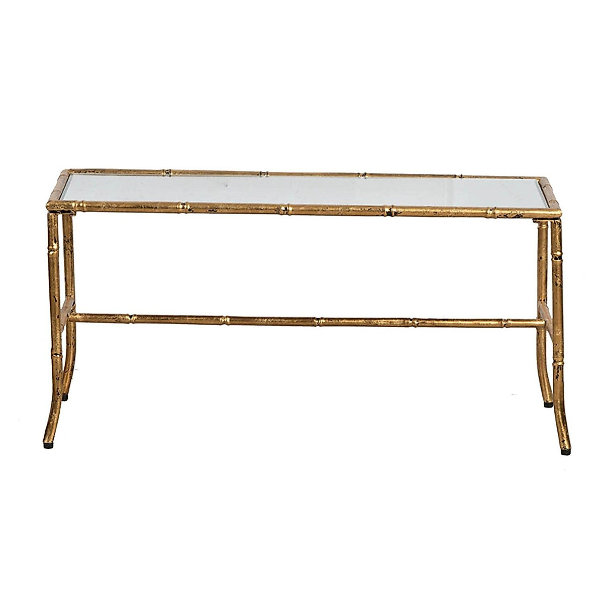 A and B Home 36" L Rectangle Indoor Elegant Coffee Table, w/Glass Top, Antique Gold Metal Frame, Padded Feet