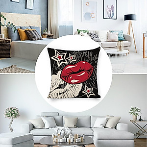 JOJOART Red Sexy Kiss Star Linen Pillow Covers 18x18In Set of 1 Pop Art Style ThrowPillow Covers Decorative Square Pillowcase Protector Cushion Case for Sofa Couch Bed Pillow Pillowcases