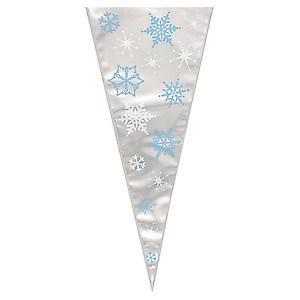 Unique Snowflake Winter Cone Cellophane Bags | 15" x 6.5" | 20 Pcs, Multicolor
