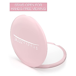 StudioZONE Compact Mirror for Purses - 10X Magnifying - Pink Compact Mirror - Perfect Magnification for Travel - 2-Sided - 10X Makeup Mirror and 1x True View - 4" Diameter