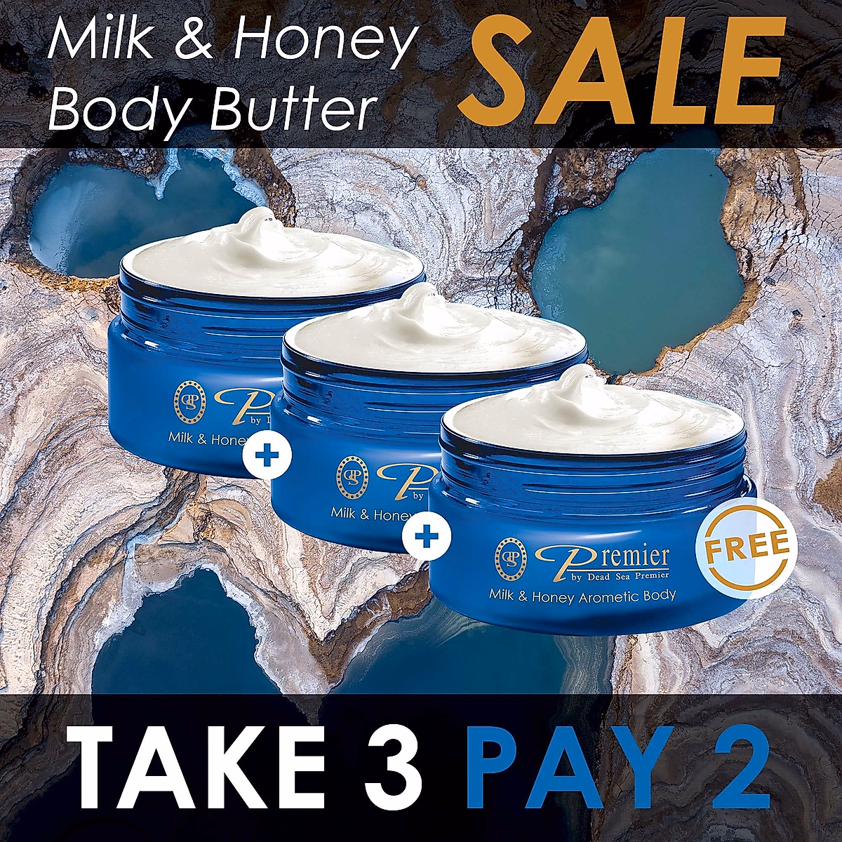 Premier Dead Sea Aromatic Body Butter- Milk and Honey, anti aging skin care, moisturizer, hydrating shea butter, firming, age spots, neck & Décolleté, lightweight & silky, 5.95Fl.oz