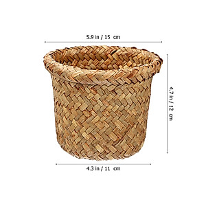 HOLIDYOYO Seagrass Woven Basket Small Countertop Trash Can Mini Wastebasket Woven Plant Pot Holder Pencil Cup Makeup Brush Organizer Farmhouse Home Decor