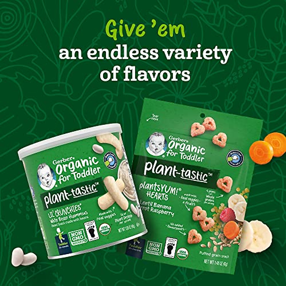 Gerber Snacks for Baby Organic Lil Crunchies, Plant-tastic, White Bean Hummus, 1.59 Ounce (Pack of 6)