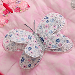 CribMATE 3 PCs Pink Embroidery Butterfly Nursery Crib Bedding Set Lace Trimmed Floral Butterfly Baby Girl Bedding Set Comforter Fitted Sheet Skirt Set