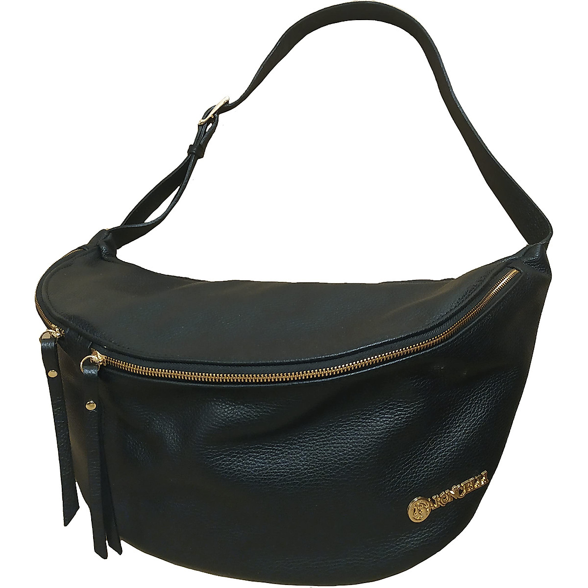 Baroncelli Leather Sling Bag Big Size Genuine Italian Leather Designed and Made in Italy (Black)