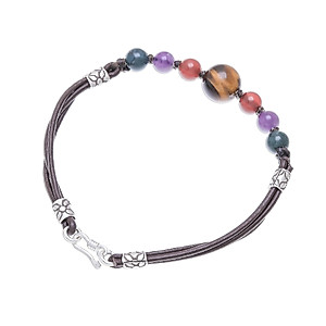 NOVICA Artisan Handmade Multigemstone Beaded Bracelet Crafted in Thailand Sterling Silver Tigers Eye [7.5 in L 3 mm W Pendant(s) 0.4 in L x 2.4 in W] ' Playful Rainbow'
