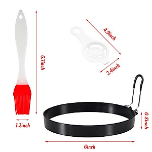 2 Packs 6 Inch Egg Pancake Mold, Round Egg Rings for Frying Eggs Pancake Molds Rings for Griddle Stainless Steel Nonstick Fried Egg Cooker Ring with Insulated Handle Oil Brush and Egg Separator