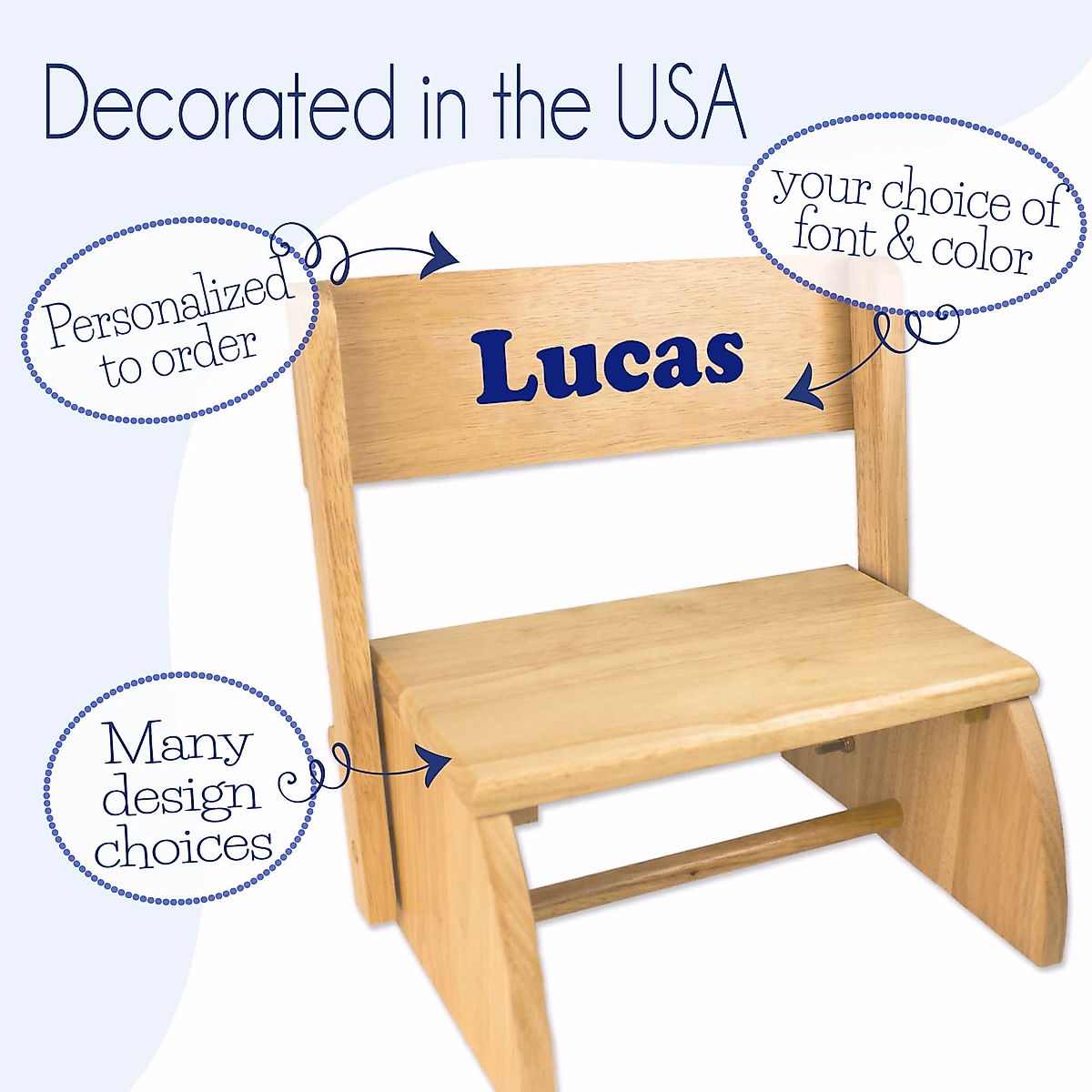 My Bambino Personalized Sports Step Stool Bench Seat Natural Wood