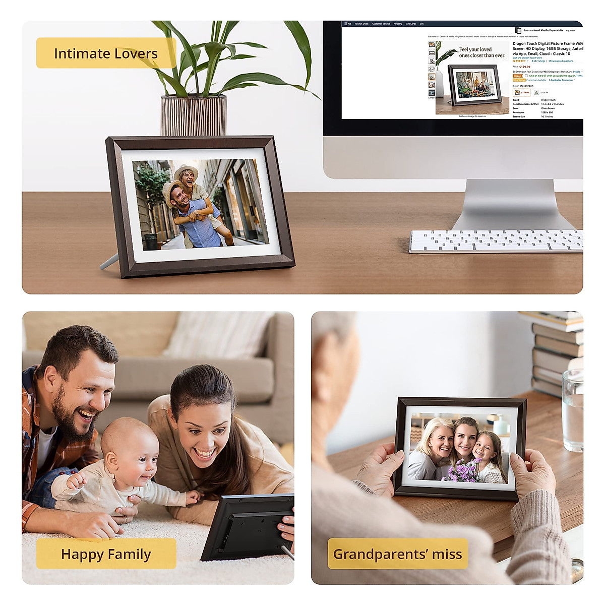 Dragon Touch Digital Picture Frame WiFi 10 inch IPS Touch Screen HD Display, 16GB Storage, Auto-Rotate, Share Photos via App, Email, Cloud - Classic 10