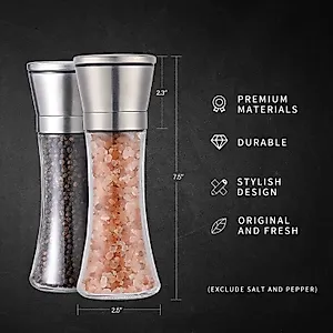 COOKAID Salt and Pepper Grinder with Adjustable Ceramic-Refillable Pepper & Salt Mill-Premium Stainless Steel Mill-Set of 2