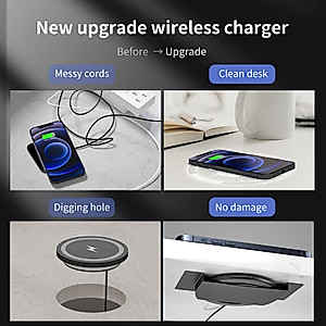 KPON Invisible Wireless Charger, Hidden Long Distance Charger, Under Desk 10W Furniture Charging Pad for iPhone 14/14 Plus/14 Pro/14 Pro max/13 Series/Wireless Phones