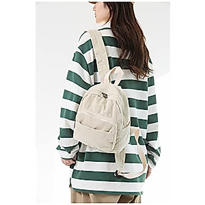MININAI Aesthetic Backpack Mini Classic Corduroy College Backpack for Women Cute Retro Grunge Backpack Casual Daypack (One Size,White)