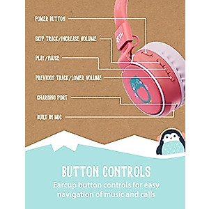 Planet Buddies Cute Penguin On-Ear Bluetooth Headphones for Kids | Foldable Wireless Kids Headphones | Kids Headset with Microphone for Tablets and Phones | Child-Safe Volume for School, Music & Calls