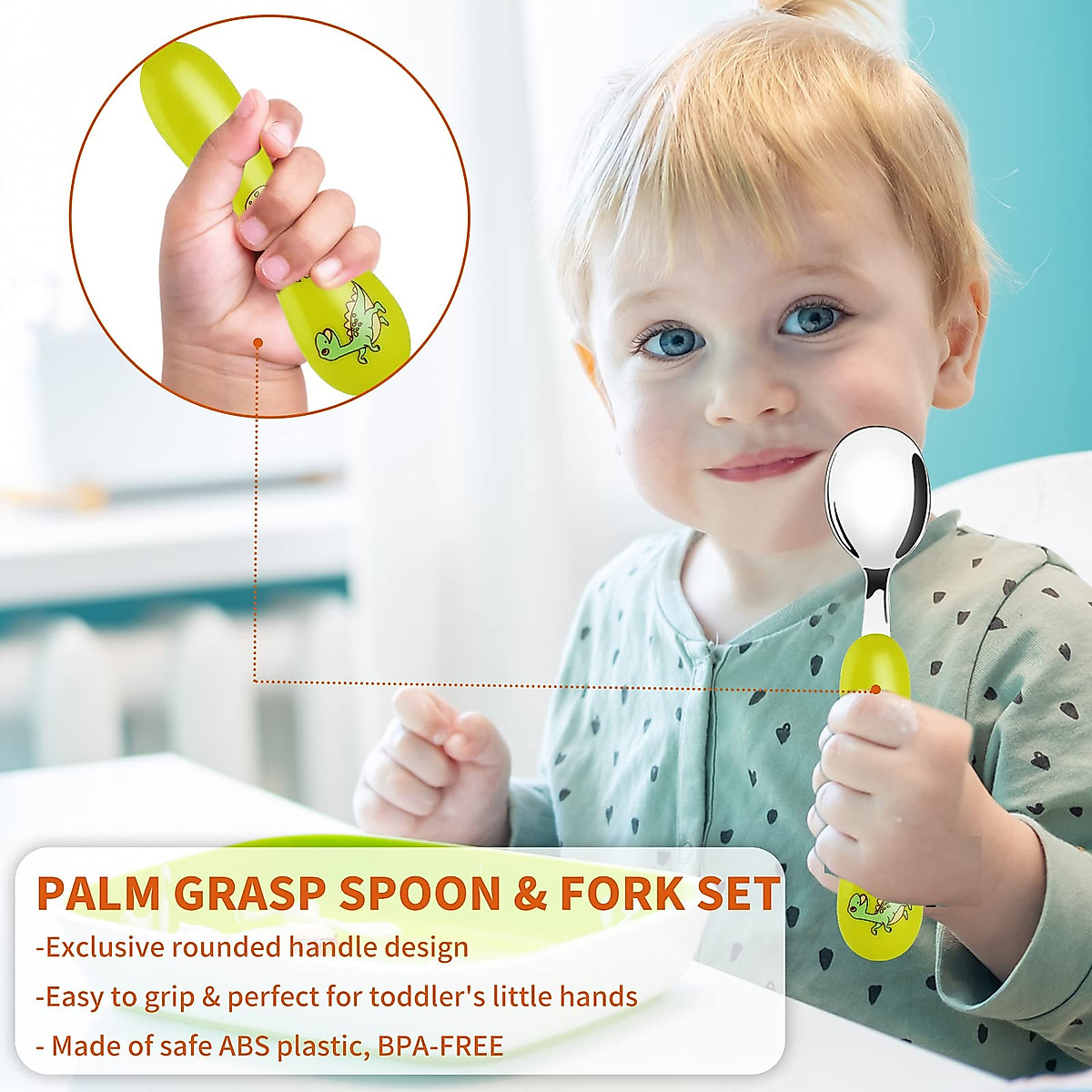 Lehoo Castle Toddler Utensils Set, 6PCS Dinosaur Toddler Silverware Spoon and Fork Knife Set, Children's Flatware Set