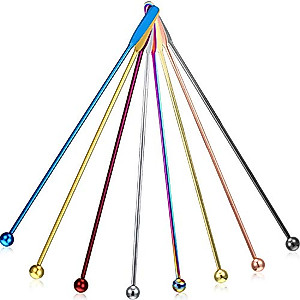 7.5 Inches Stainless Steel Coffee Beverage Stirrers Drink Swizzle Stick with Small Rectangular Paddles, Set of 8 Beverage Stirrers for Coffee Cocktail Chocolate Milk Juices (Multicolor)