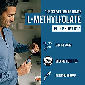 Organic Methyl Folate 1000 mcg + Methyl B12 Cofactor (300 Servings) – Metabolically Active 5-MTHF Form, Organic Berry Flavor, Liquid Sublingual Form – Mood, Cognition, Methylation, Pregnancy (1oz)