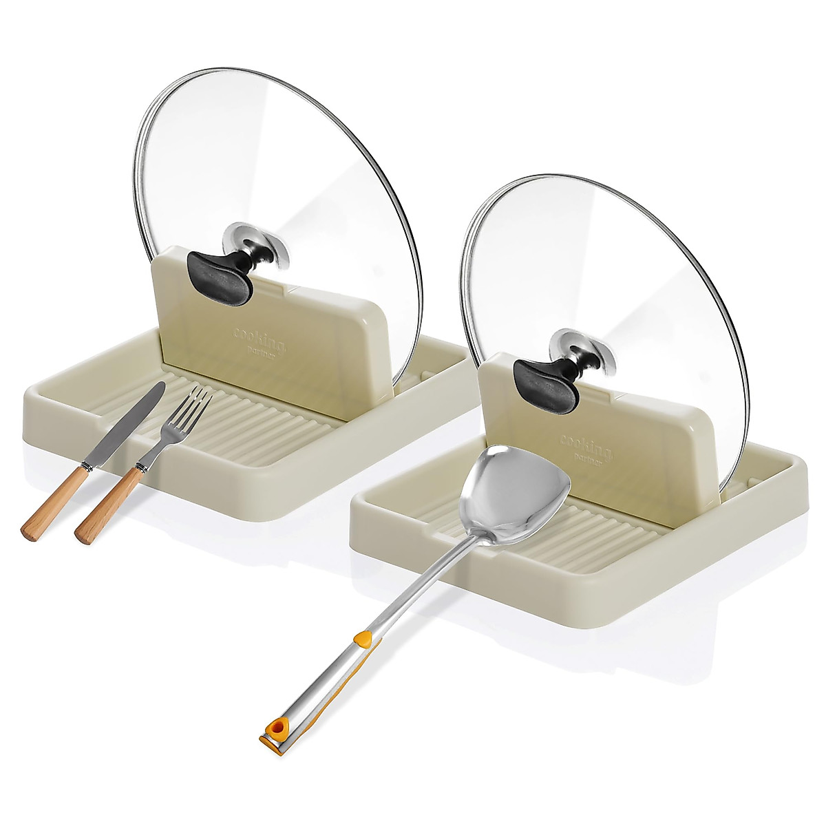 2 Pcs Spoon Holder for Kitchen Counter, Spoon Rest Holder for Stove Top, Spoon Rest with Lid Holder, Cooking Spoon Holder, Spatula Holder for Countertop. Utensil Rest Ladle Holder Kitchen Accessories