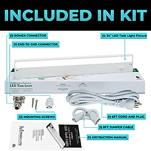 Magic Lite 24 Inch White LED Under Cabinet Lighting – Dimmable -3 Color Temperature Slide Switch – Warm White (2700K), Soft White (3000K), Cool White (4000K) - Plugged-in or Hardwired Installation