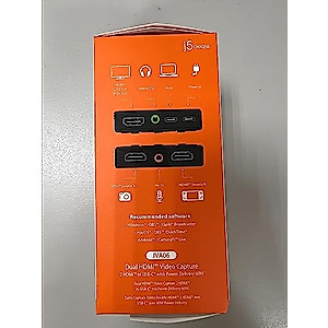 j5create Live Video Capture Card - Dual HDMI to USB-C, Supports 1080p 60Hz Video and Audio Recording, Power Delivery 60W Pass Through, Ideal for PC Xbox Playstation Android Game Live Streaming (JVA06)