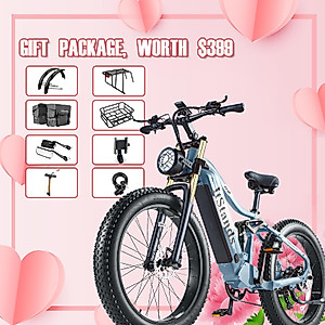 BIGUODIR Electric Bike for Adult 1000W Foldable, 48V 30Ah/20AH Long Range Electric Bicycle LG Cells, 26"x4" Fat Tire Ebike, Up to 30MPH Dual Hydraulic Brakes, Full Suspension Mountain Class 3 Ebike