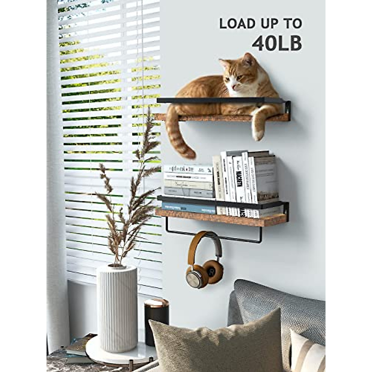 AMADA HOMEFURNISHING Floating Shelves Wall Mounted, Wall Shelves for Bathroom, Kitchen, Bedroom, Storage Shelf with Towel Bar, Wall Shelf Set of 3-AMFS01-1/Set of 2-AMFS01V