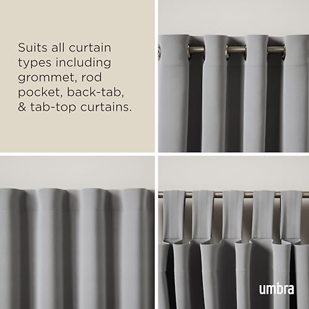 Umbra Twilight Curtain Rod Set – Wrap Around Design Ideal for Blackout or Room Darkening Panels, 28 to 48 Inches, Nickel