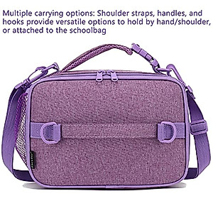 FlowFly Kids Lunch Bag, Durable Insulated School Lunch Box with Shoulder Strap and Bottle Holder, Water-resistant Thermal Small Lunch Cooler Tote for Teen Boys & Girls,Purple