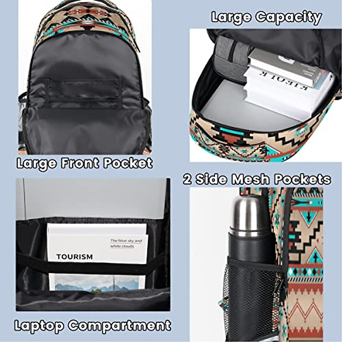 Funky Qiu Abstract Aztec Navajo Stripe Backpack for Woman Man Girls Boys Causual School Bookbag Durable Lightweight Laptop Backpack Daypack for Travel Hiking College