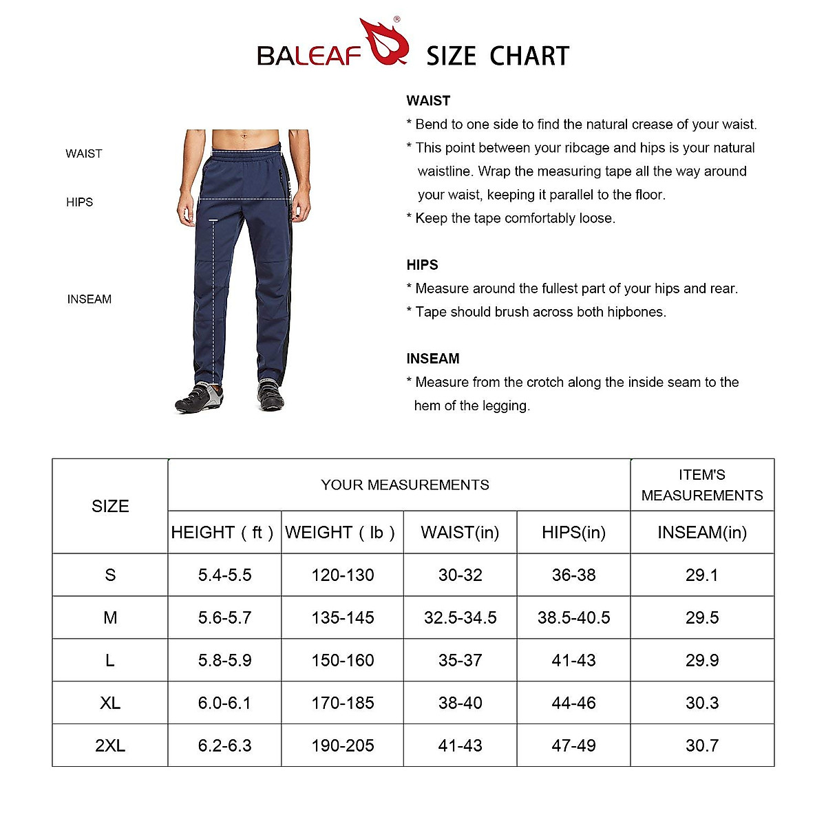 BALEAF Men's Fleece Lined Pants Winter Running Cycling Pants Cold Weather Mountain Bike Windproof Bicycle Gear Navy Blue M