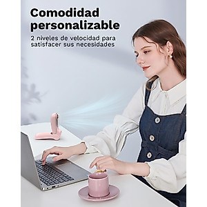 Koonie Portable Handheld Fan, Foldable Mini Hand Held Fan for Travel, Small Pocket Fan for Women, Battery Operated Fan with 8 Working Hours for Indoor Outdoor Pink