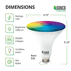 Sunco PAR38 Alexa Compatible Smart LED Bulbs, WiFi Color Changing Outdoor Flood Light, 13W, RGB Tunable White CCT, Dimmable, with Amazon Alexa & Google Assistant, No Hub Required 2 Pack
