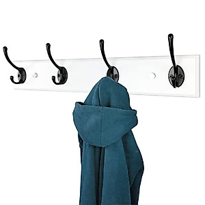 mapeoes 2 Pack 17.3'' Wood White Coat Rack Wall Mount 4 Hooks, Hook Spacing 5.15'',Heavy Duty Wooden Wall Coat Hanger for Cloth,Hat,Key, Small Modern Wall Decoration Rack for Kids Room Entryway