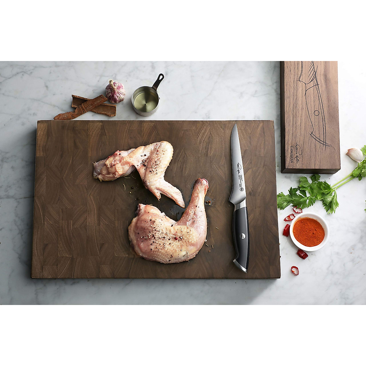 Cangshan | Thomas Keller Signature Collection Walnut End-Grain Cutting Board,12 x 18 x 1.5", Crafted in USA