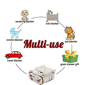 Pro Goleem Sherpa Minky Baby Blanket Woodland Printed Fuzzy Warm Soft Fleece Receiving Blanket for Newborn Infant Toddler Plush Microfiber Blanket for Crib Stroller Carseat Boys Girls Gift, 30''x40''