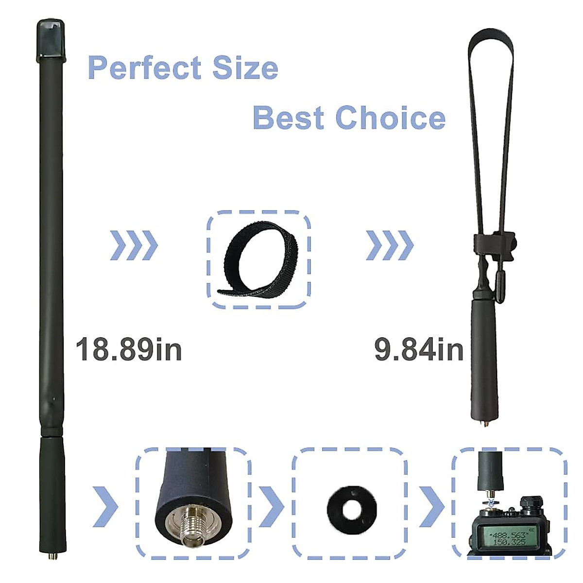 2 Packs BAOFENG UV-5R Folding Tactical Antenna for GMRS Two way Radio 48cm/18.8inch Dual Band VHF UHF SMA-Female Long Range Portable Compatible with BF-F8HP UV-82HP DM-1701(2packs)