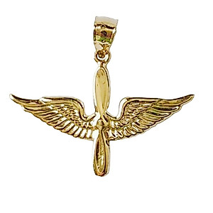 SURANO DESIGN JEWELRY 14k Yellow Gold US Army Aviation Air Force Pilot Wing Pendant, Made in USA