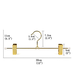 Amber Home 10 Pack Shiny Gold 12 Inch Metal Pants Skirts Hanger, Sturdy for Slacks Trousers with 2 Adjustable Non Slip Clips and Swivel Hook (10 Pack)