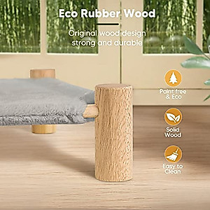 FLUFFEE Cat Hammock Bed, Wooden Elevated Cat Bed for Indoor Cats, Portable Washable Raised Pet Bed for Kitten Puppy Rabbit - Grey
