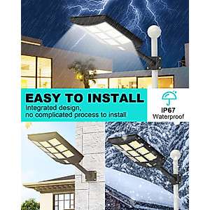 Opkiddle 900W Solar Street Light Outdoor Waterproof Dusk to Dawn, 90000 Lumens 6500K High Brightness Solar Powered Commercial Led Street Lamp, with Pole, Remote Control