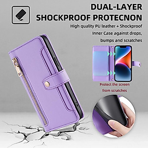 Arseaiy Wallet Case for VIVO V20 Flip Phone Case with Crossbody Strap Magnetic Handbag Zipper Pocket PU Leather Shockproof with Kickstand Phone Shell Purple