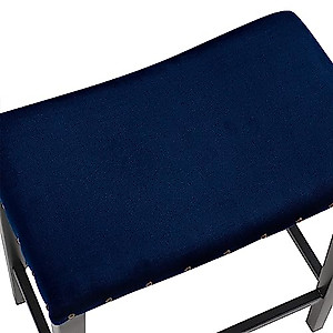 KATDANS Blue Bar Stools Set of 2 Counter Height 24 Inches Backless Barstools for Kitchen Counter Modern Saddle Stools Velvet Nailhead Upholstered Stools, KS718PBL, 2Pcs