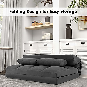 Giantex Floor Sofa Bed with 2 Pillows, Convertible Sofa Couch w/ 6 Positions Adjustable Backrest, Velvet Cover, Folding Lazy Sleeper Sofa for Living Room, Bedroom, Guest Room (Dark Grey)