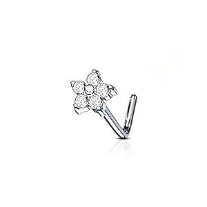Forbidden Body Jewelry 20g Surgical Steel L Shaped Nose Ring with 5-CZ Flower Top
