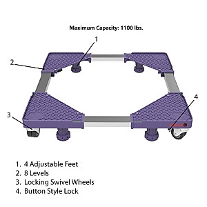 Multi Purpose Dolly With 4 feet, Locking Swivel Wheels, Levels and Adjustable Base for Moving Washer, Dryer, Appliances- 1100 Lbs Capacity By Stalwart