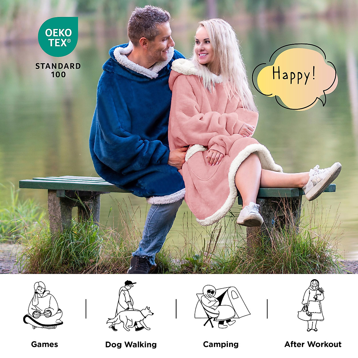 Bedsure Blanket Hoodie, Wearable Blanket for Adult & Kids as Gifts for Women Men, Birthday Gifts for Women Mom Sherpa Hoodie, Mellow Rose, Standard
